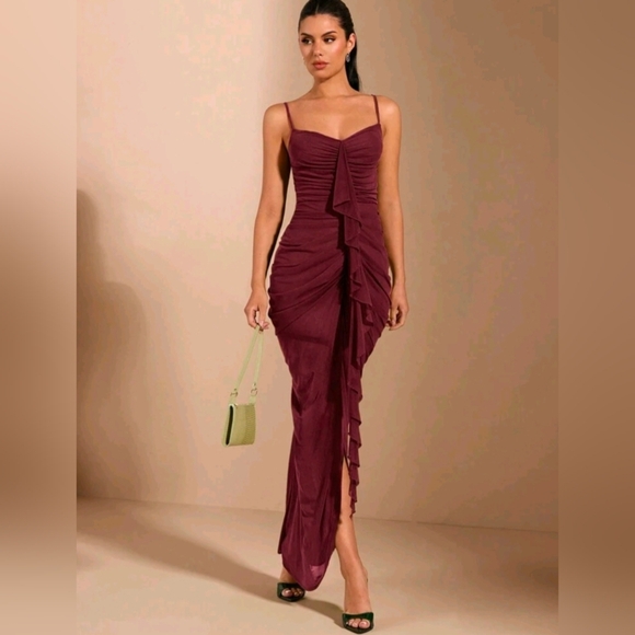 Zara | Dresses | Elegant Burgundy Evening Dress Perfect For Valentines ...